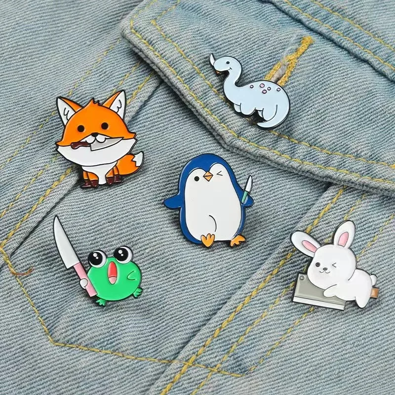 Cute-Animal-Knife-Enamel-Pins-Dinosaur-Penguin-Rabbit-Fox-Brooches-for ...