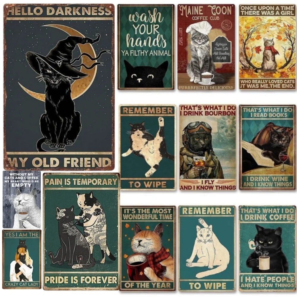 Vintage-Black-Cat-Tin-Sign-Bath-Sign-Wall-Art-Kitchen-bathroom-Retro ...