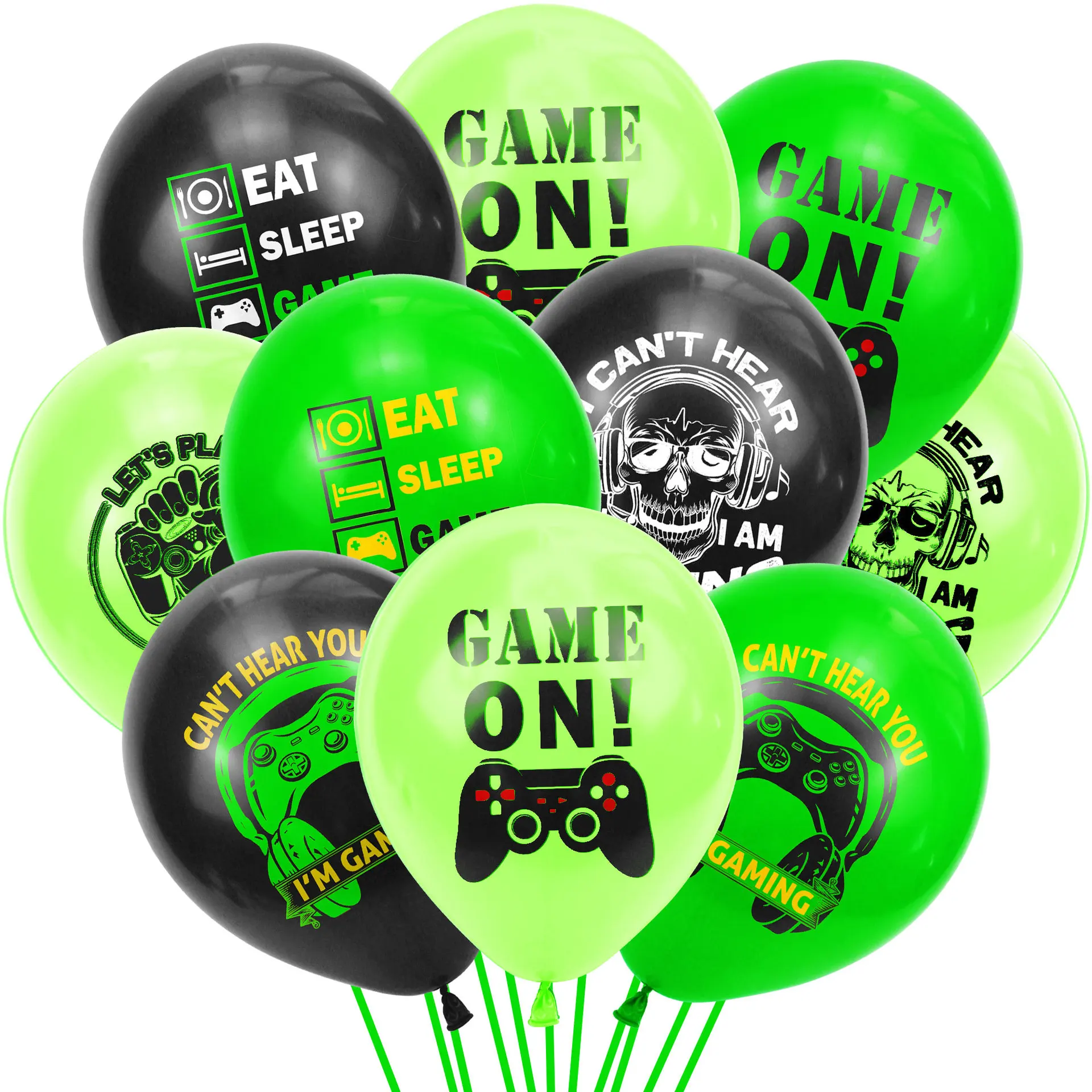 10pcs-Game-On-Balloons-I-m-Gaming-Black-Green-Latex-Ballons-Game-Theme ...