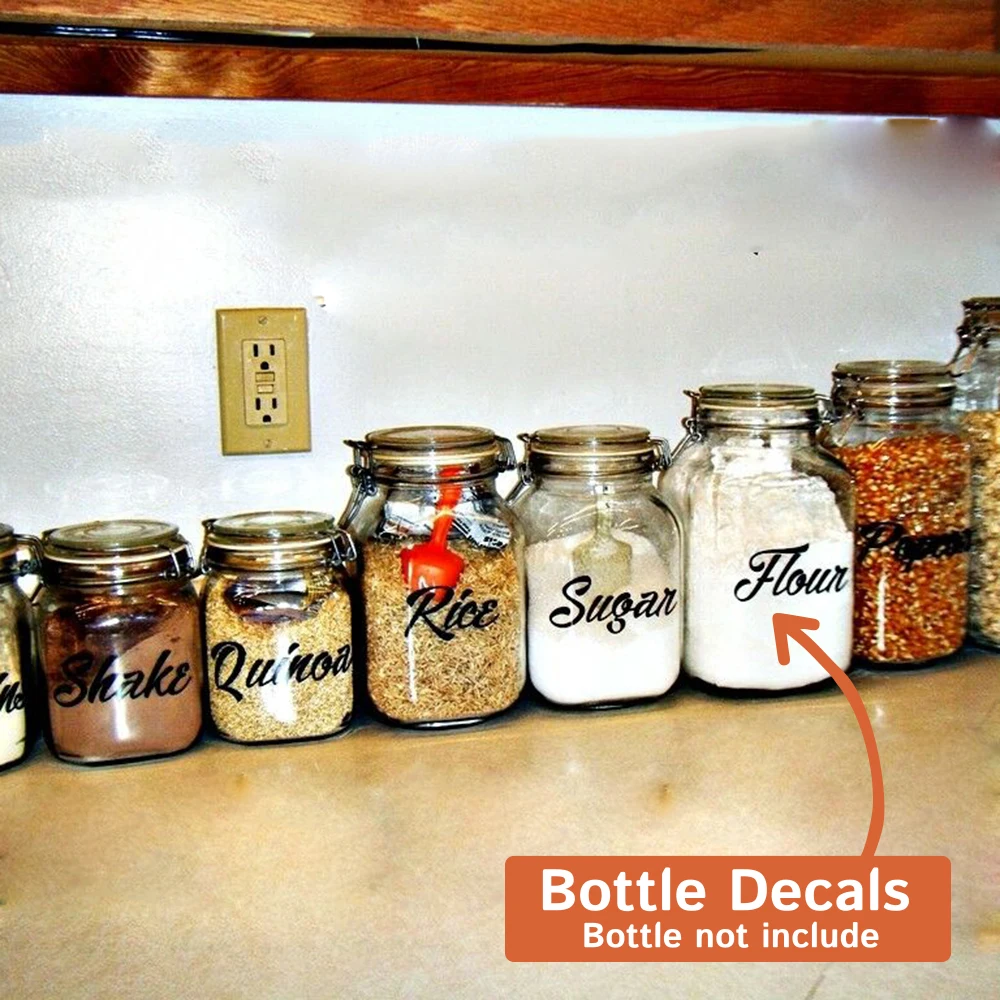 8 Pcs Spice Canister Jar Label Decal Sticker Vinyl Pantry Kitchen Cook ...