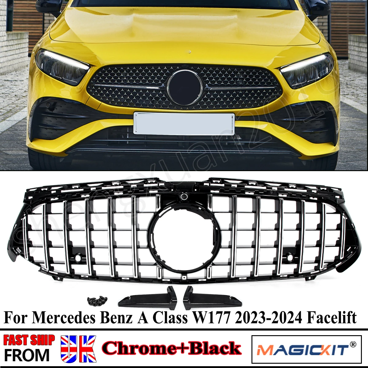 Chrome-Black-Front-Bumper-Grill-Grille-For-Mercedes-Benz-W177-A35-AMG ...