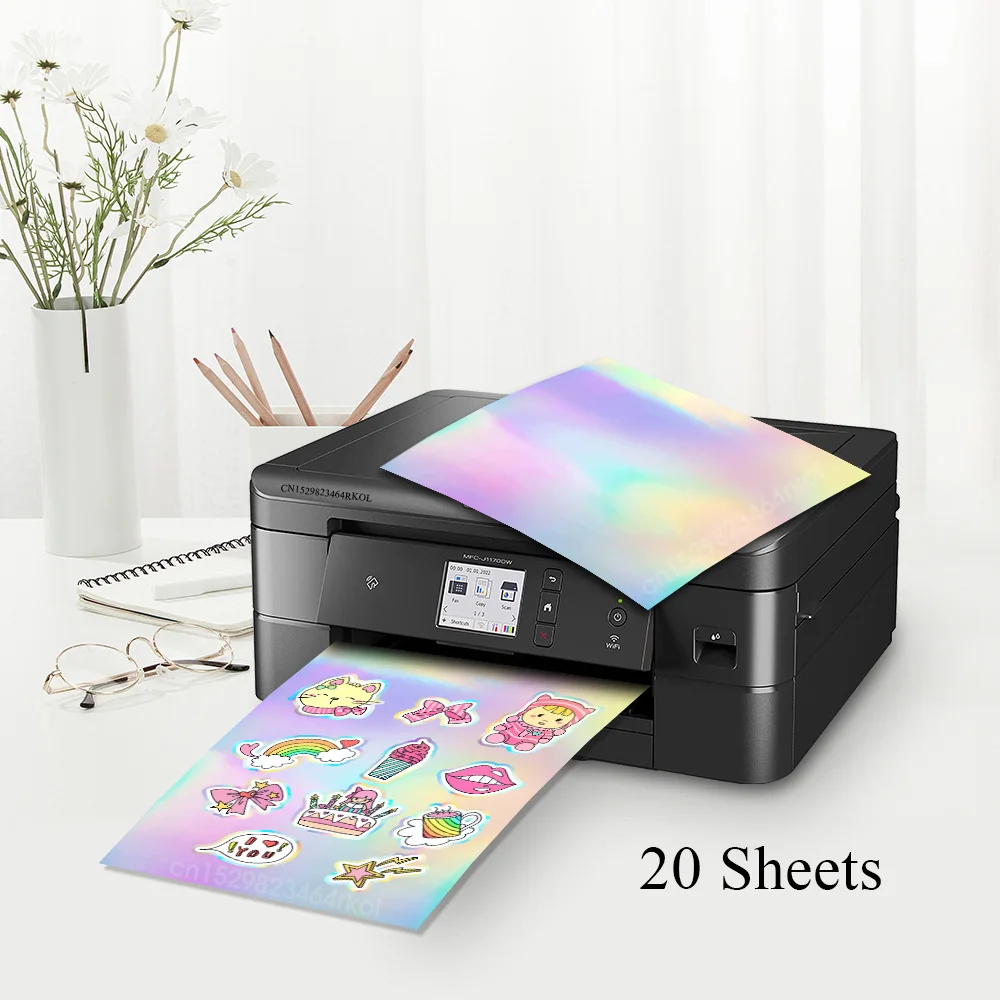 20-Sheets-Holographic-A4-Paper-Printable-Vinyl-Sitcker-Self-Adheisve ...