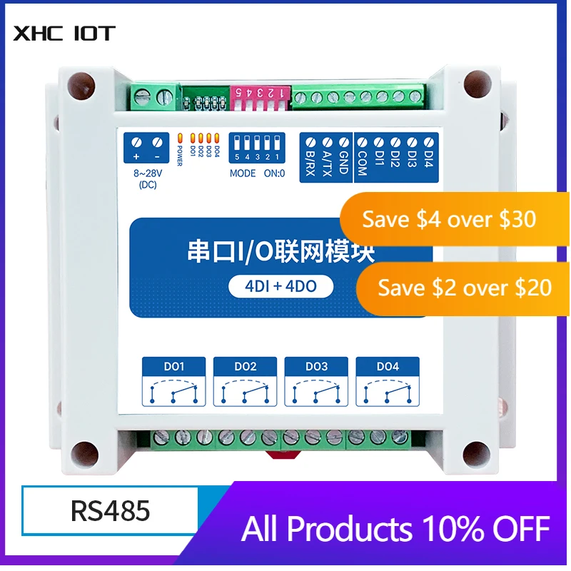 4DI-4DO-RS485-Modbus-RTU-Industrial-Grade-Serial-Port-I-O-MA01-AXCX4040 ...