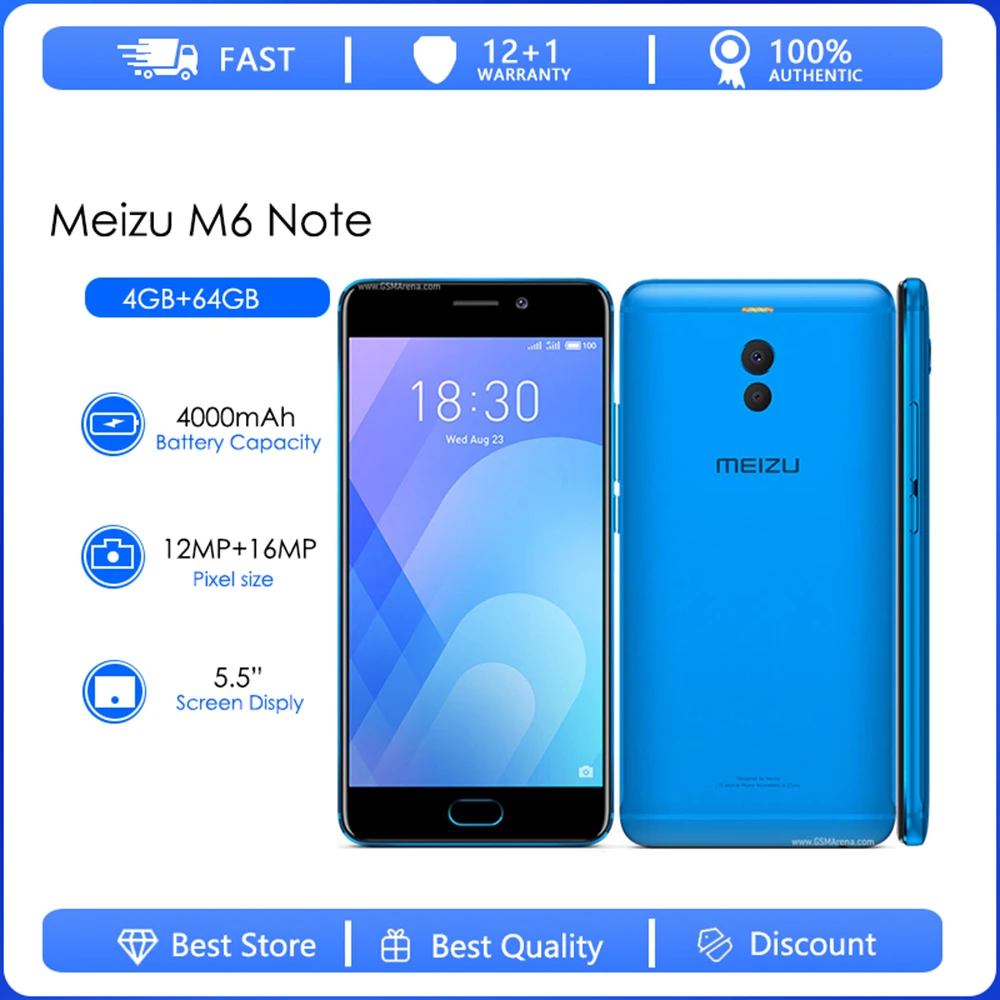 Meizu teléfono móvil M6 Note renovado, Original, desbloqueado, ocho núcleos, 5,5 pulgadas, 4GB ...