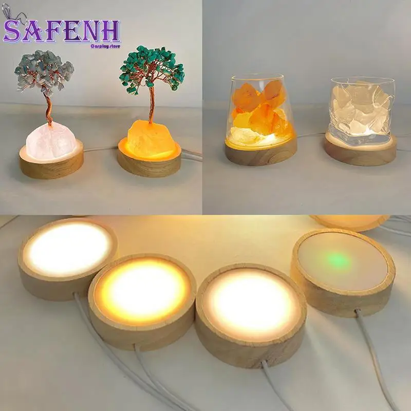 6-8-10cm-Round-Wooden-LED-Night-Light-Base-USB-Rechargeable-Art ...