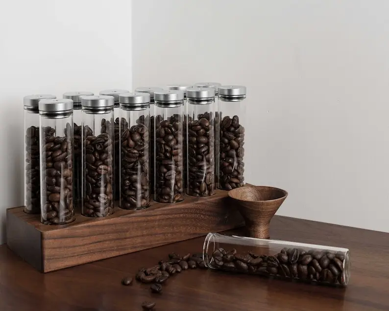 Walnut-Caddy-20g-Coffee-Beans-Storage-Tube-Cellar-Vial-Vault-Single ...