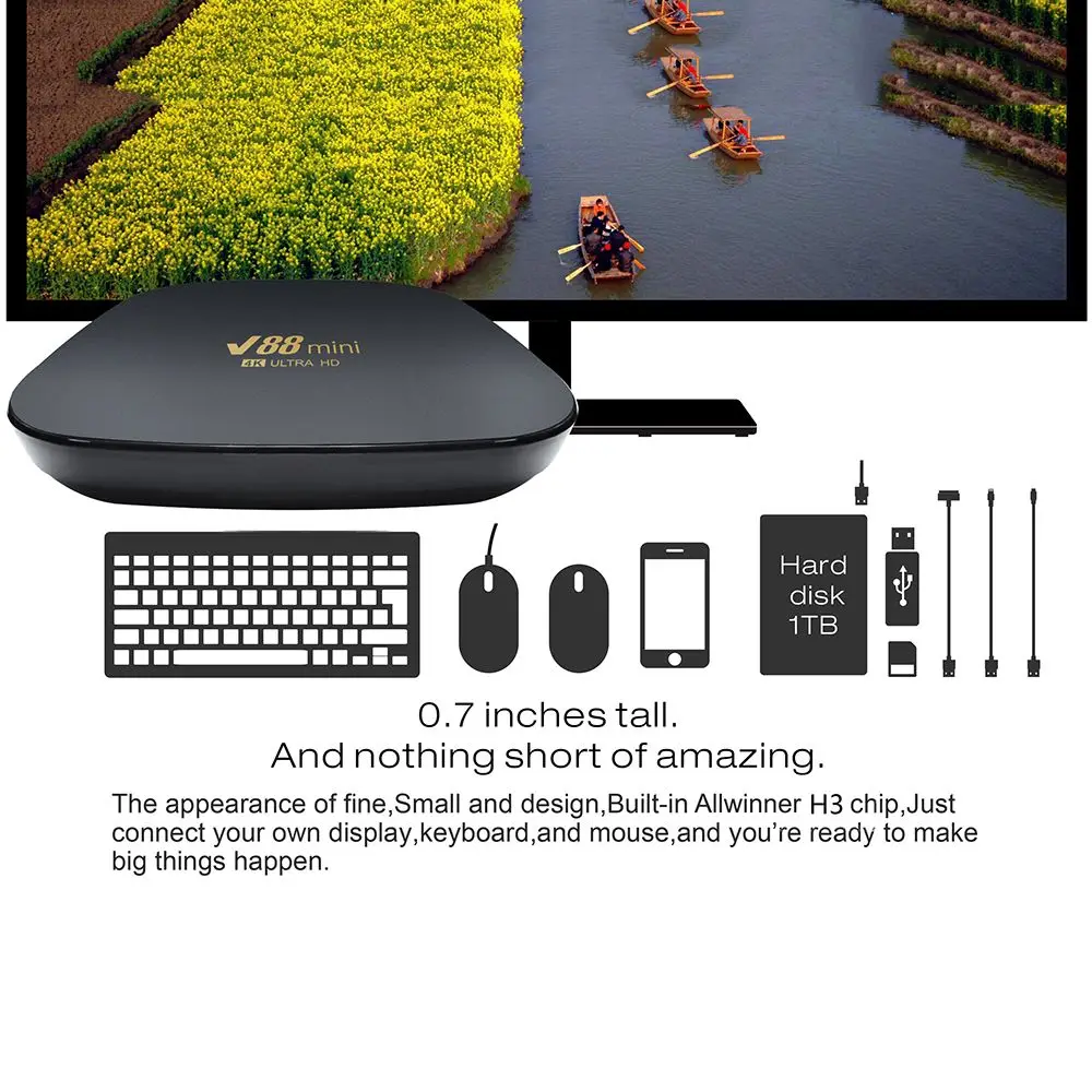 V88 Mini Smart TV Box,Android 12,lecteur multimédia pour TV,1 Go de RAM ...