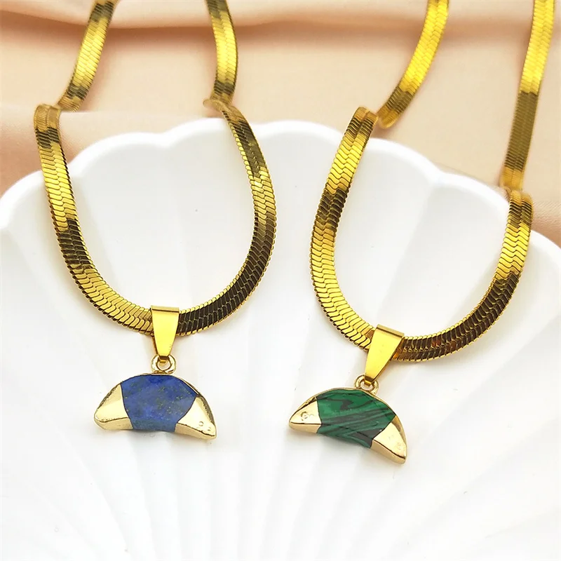 Classic-Green-Malachite-Stone-Inverted-Crescent-Moon-Pendant-Necklace ...