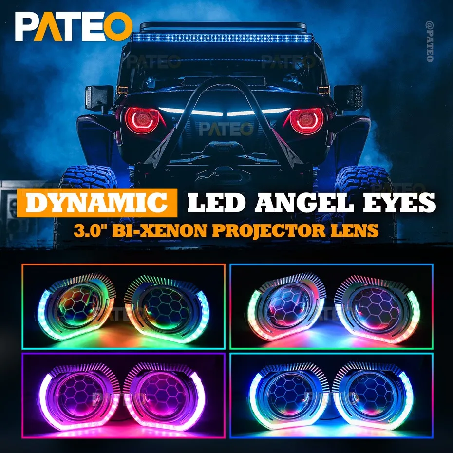 Dynamic-RGBW-LED-Angel-Eyes-Bi-xenon-Projector-Headlight-3-inch ...