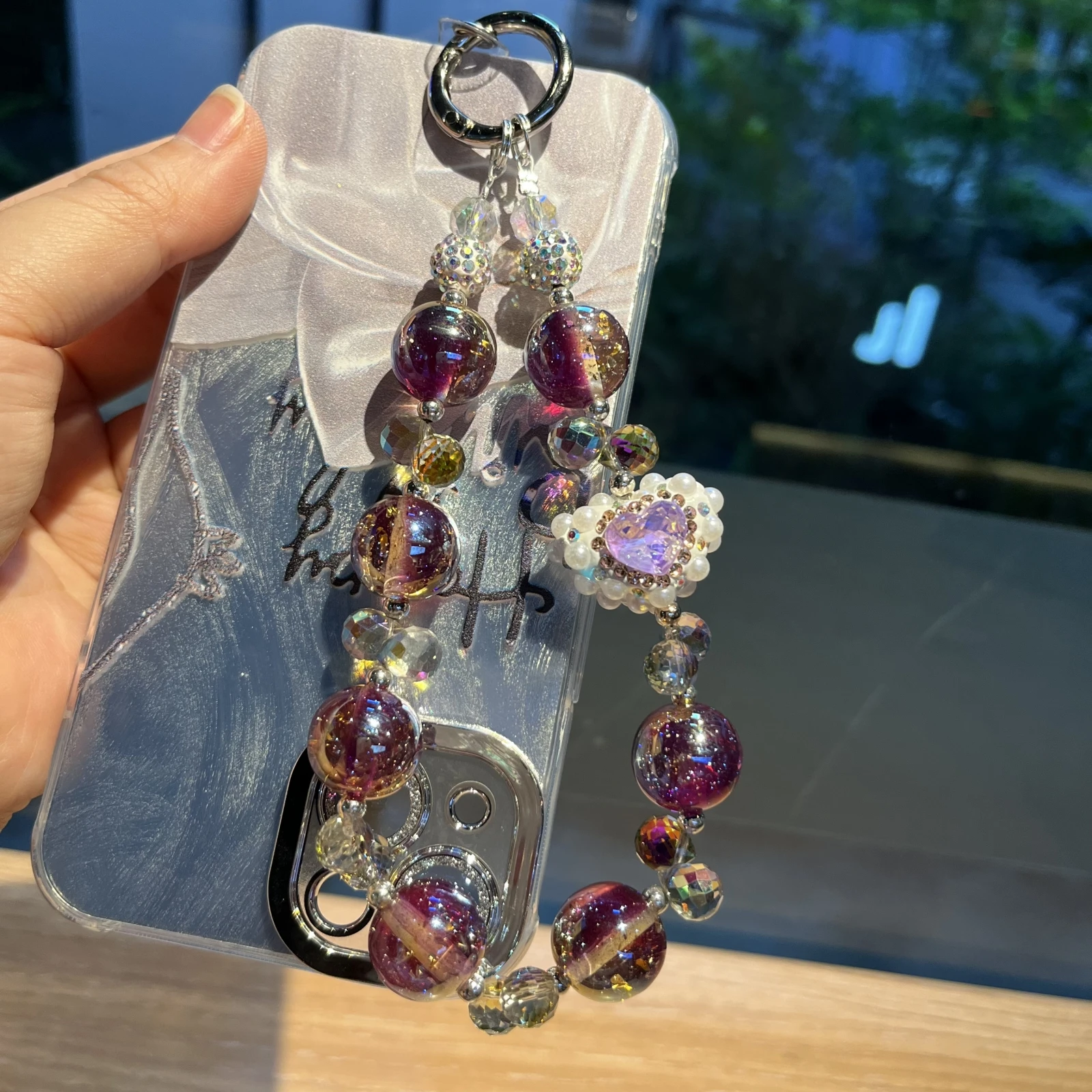 Purple-gold-foil-bead-phone-chain-imitation-pearl-luxury-love-phone ...