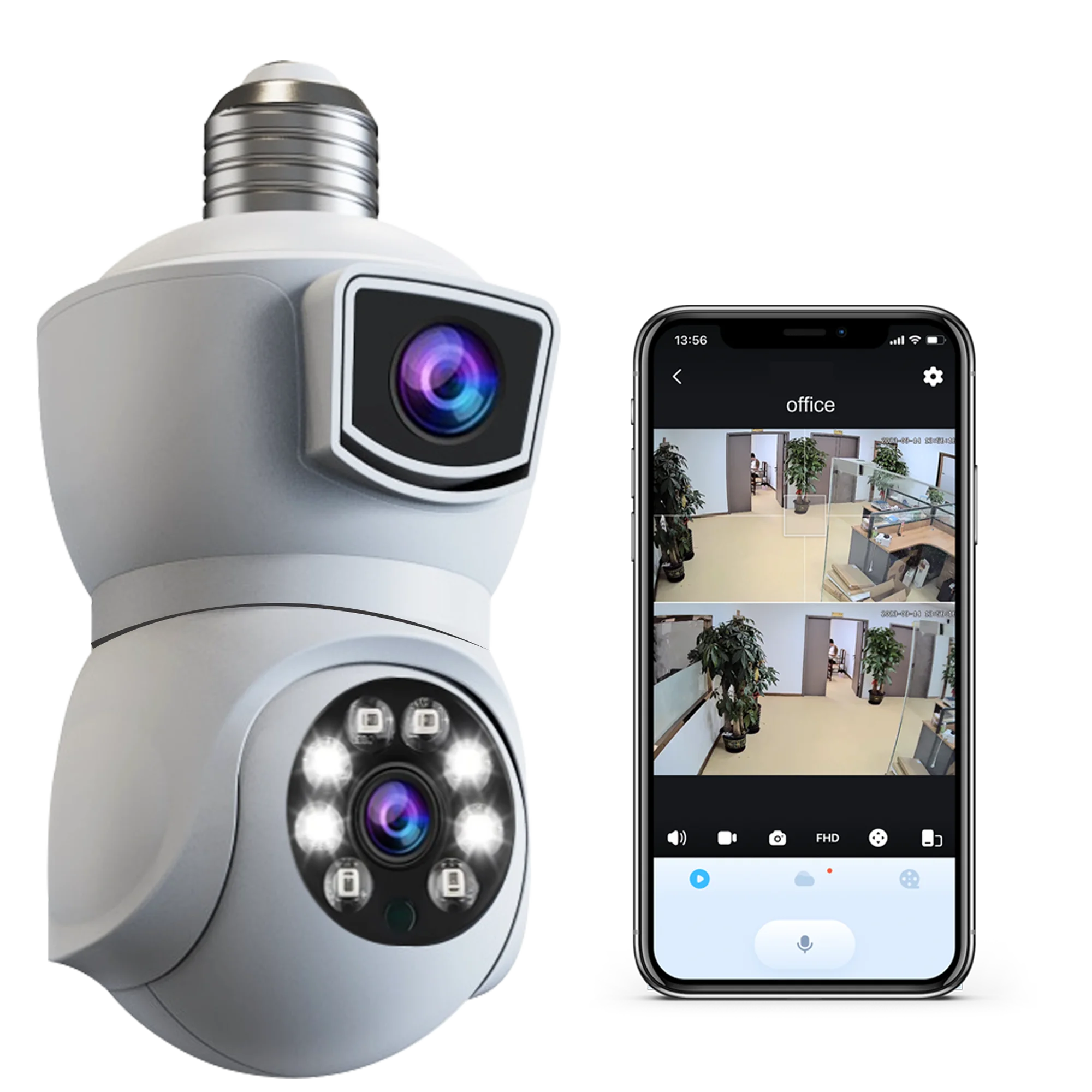 4MP Light Bulb Security Camera, Dual Lens 360° Wi-Fi Home Security ...