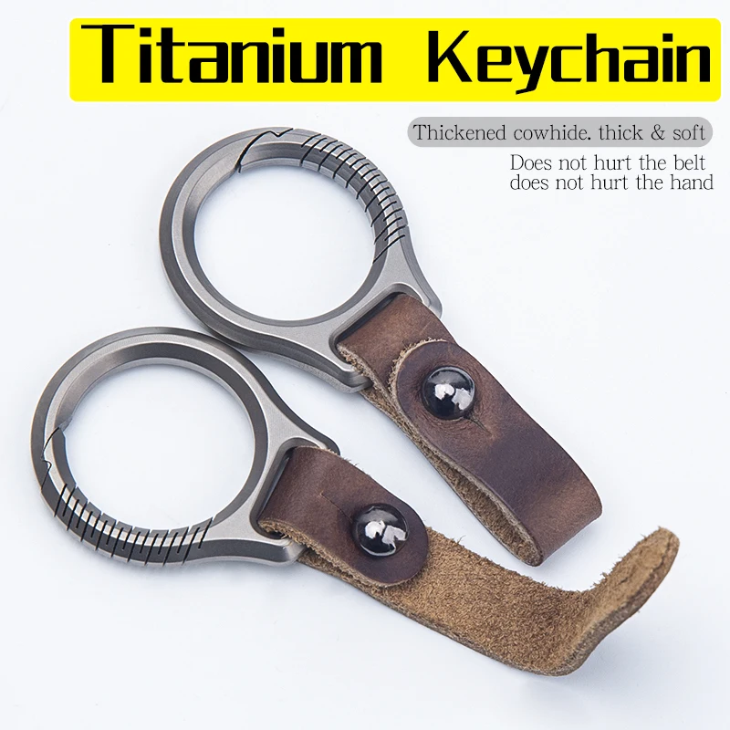 Titanium-Alloy-Keychain-Cowhide-Strip-Keychain-Metal-Keyring-Luxury-Men ...