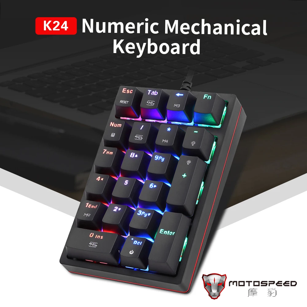 MOTOSPEED K24 Mechanical Numeric Keypad 21 Keys USB Wired Mini Numpad ...