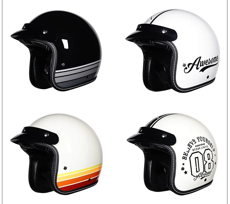 Casque de moto rétro pour Harley,casque d'hélicoptère,visage demi ...
