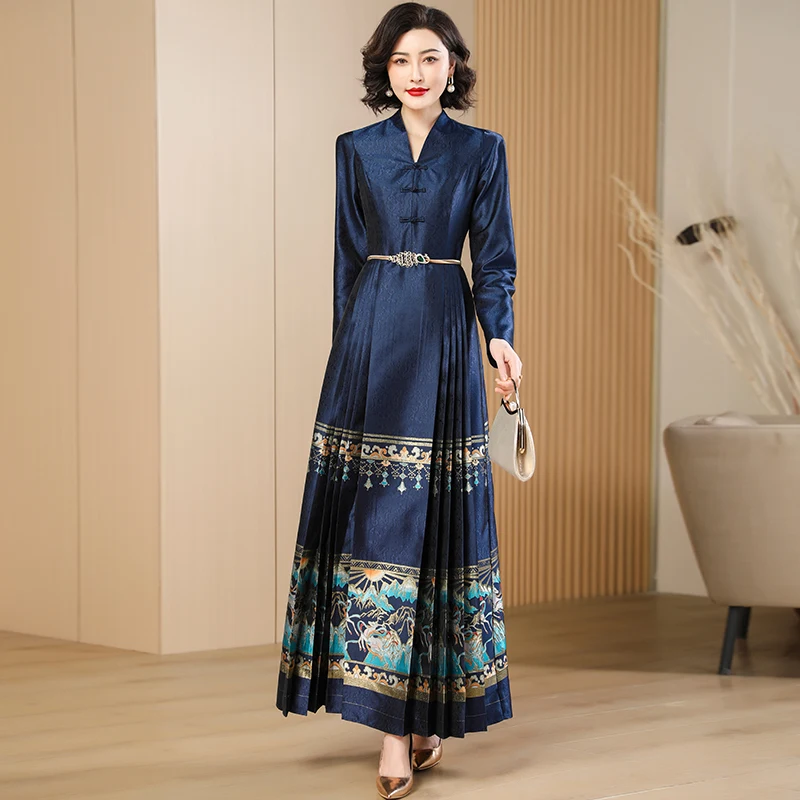 Chinese Style Jacquard Runway Long Dress Women Party Evening Floral ...