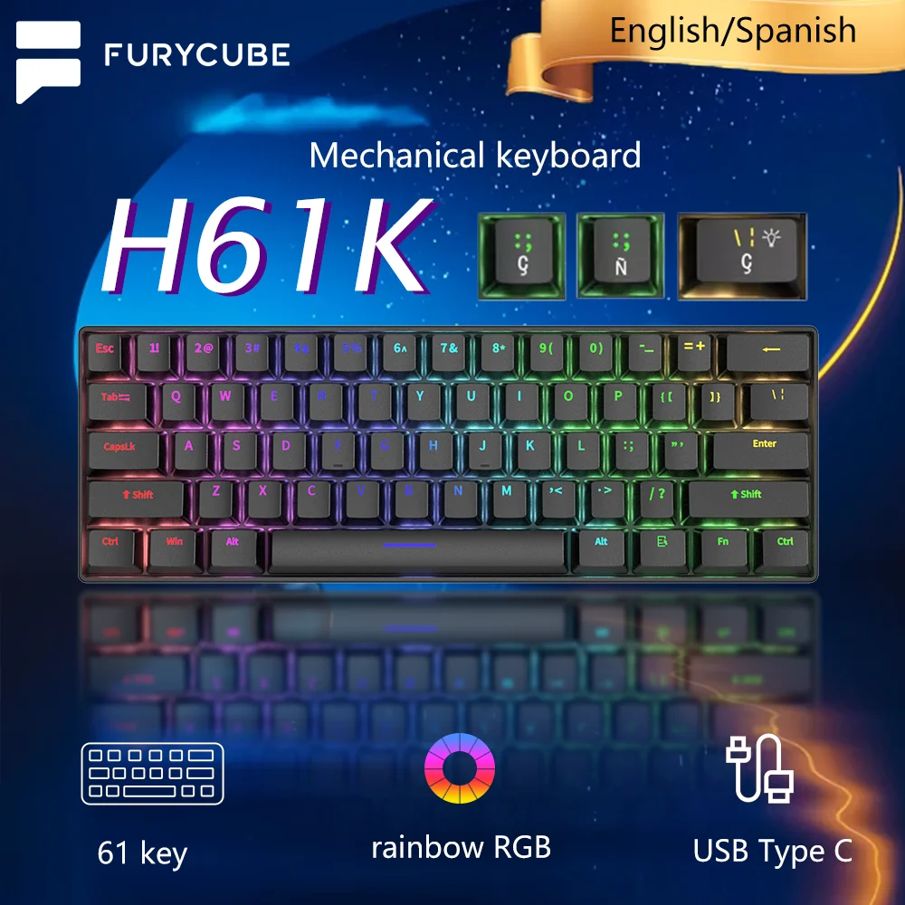 FURYCUBE-H61K-Spanish-Portuguese-60-Mini-Mechanical-Keyboard-rainbow ...