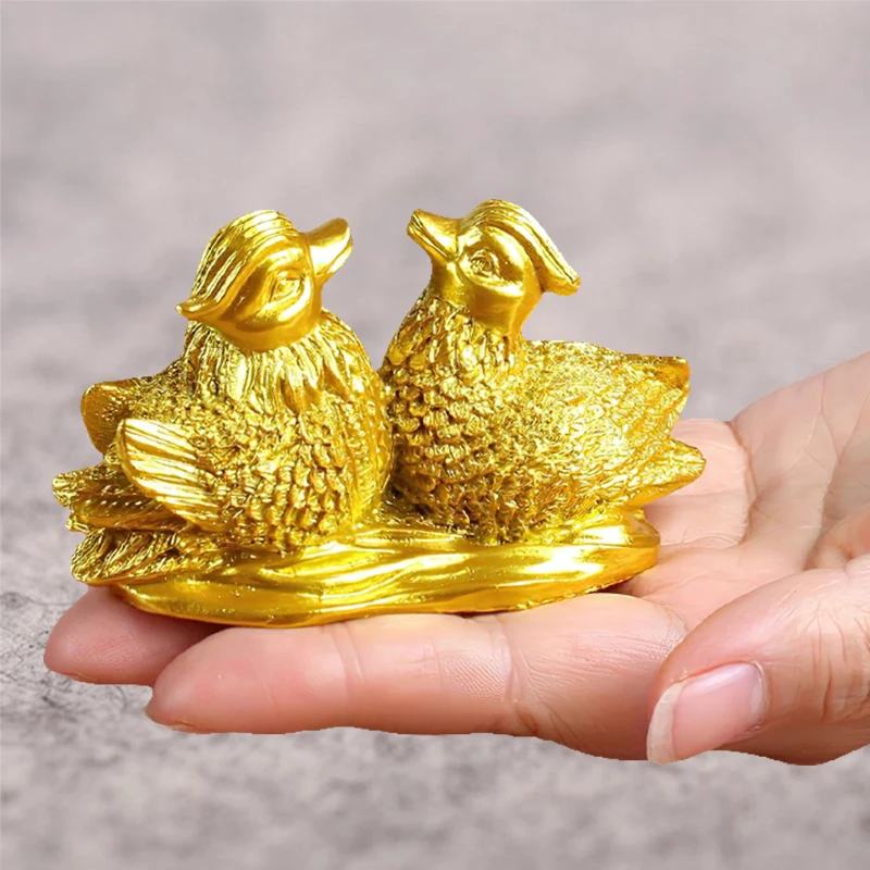 Golden Deep affection Duck Lover Statue sculpture Feng Shui Lucky ...