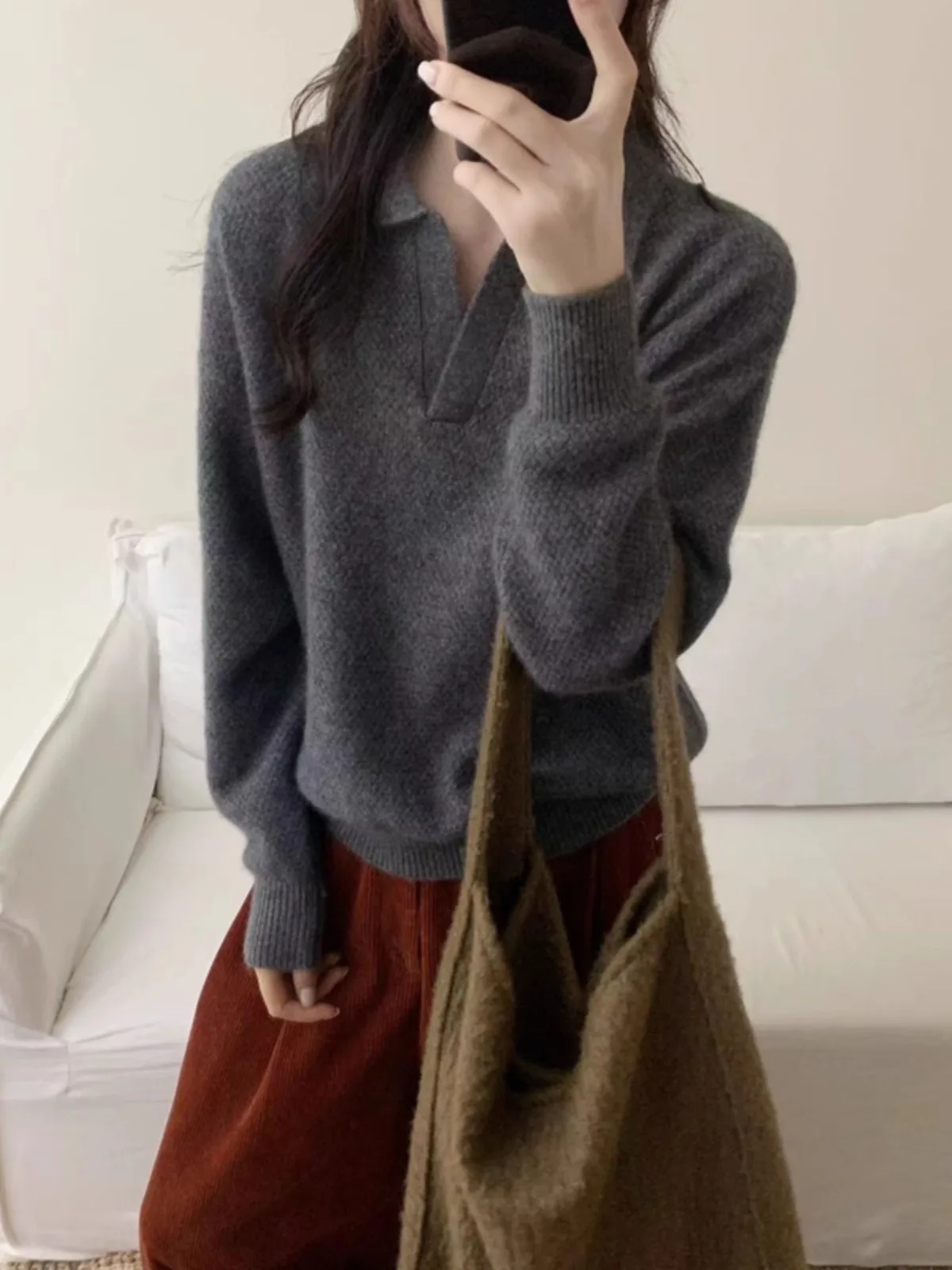 European Station POLO collar 100 pure cashmere sweater women's winter ...