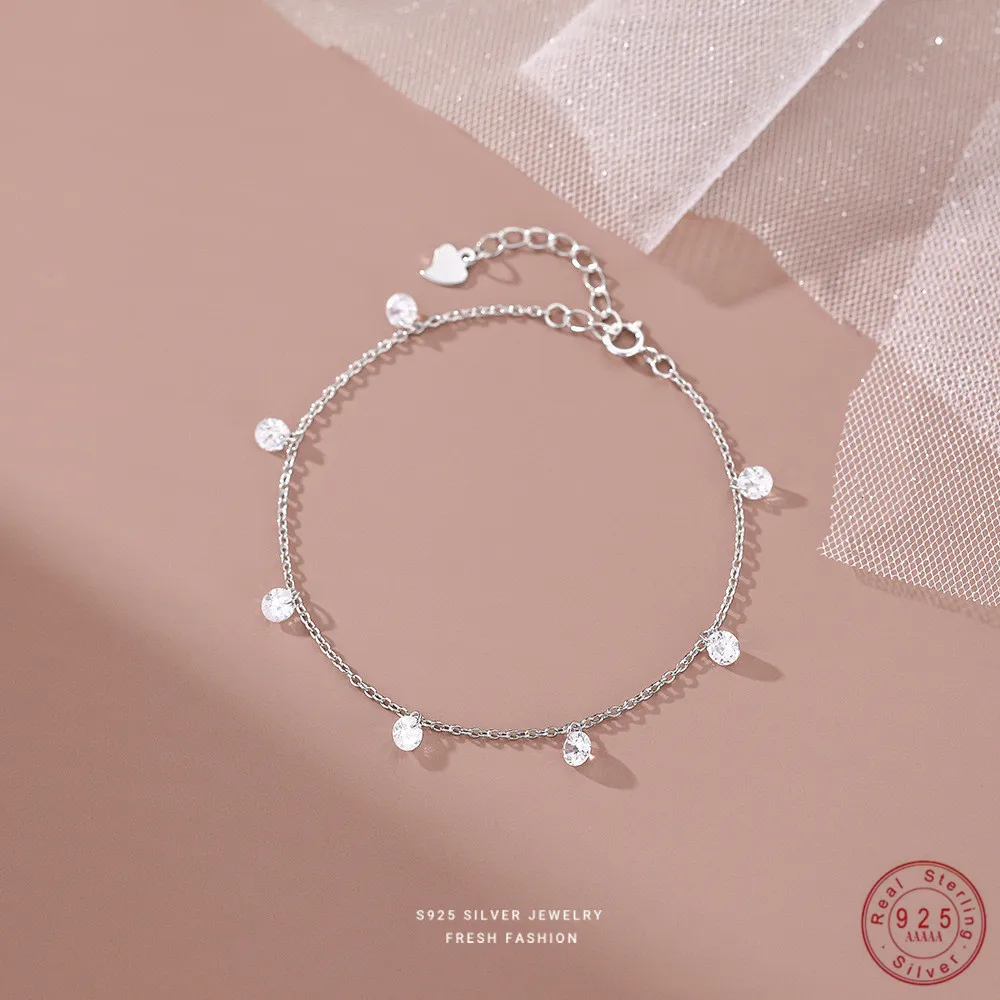 925 Sterling Silver Korean Shiny Zircon Bracelet for Women Girl Temperament Jewelry Accessories