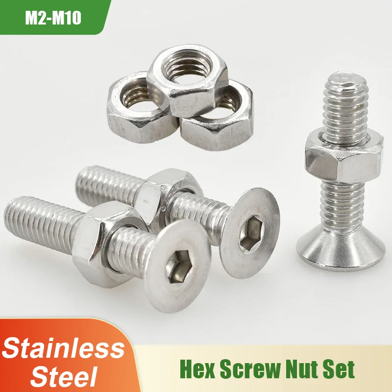 M2-M3-M4-M5-M6-M8-M10-Flat-Hex-Screw-and-Nut-Set-Stainless-Steel ...