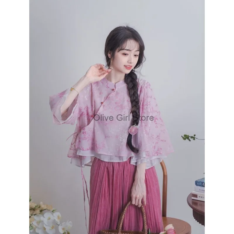 Chinese-Traditional-Clothing-Pink-Women-s-Clothing-Suit-Summer-Slanted ...