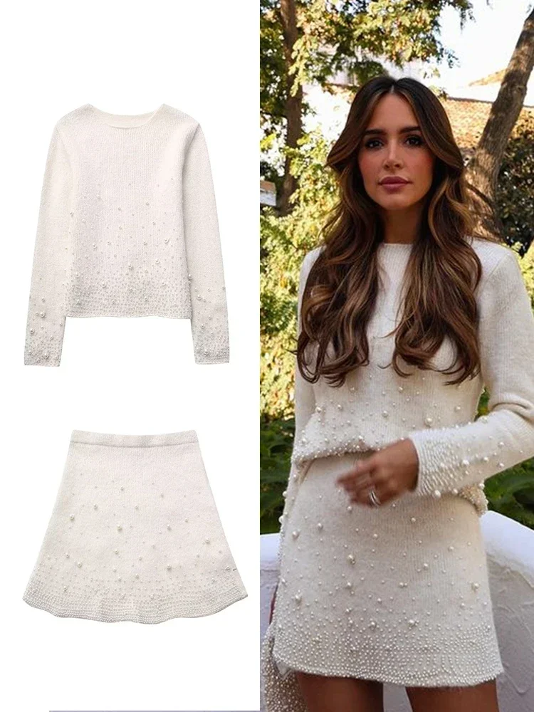 Kinted-Pearl-Sweater-Skirt-Women-Suit-Casual-Long-Sleeve-Pullover-Min ...
