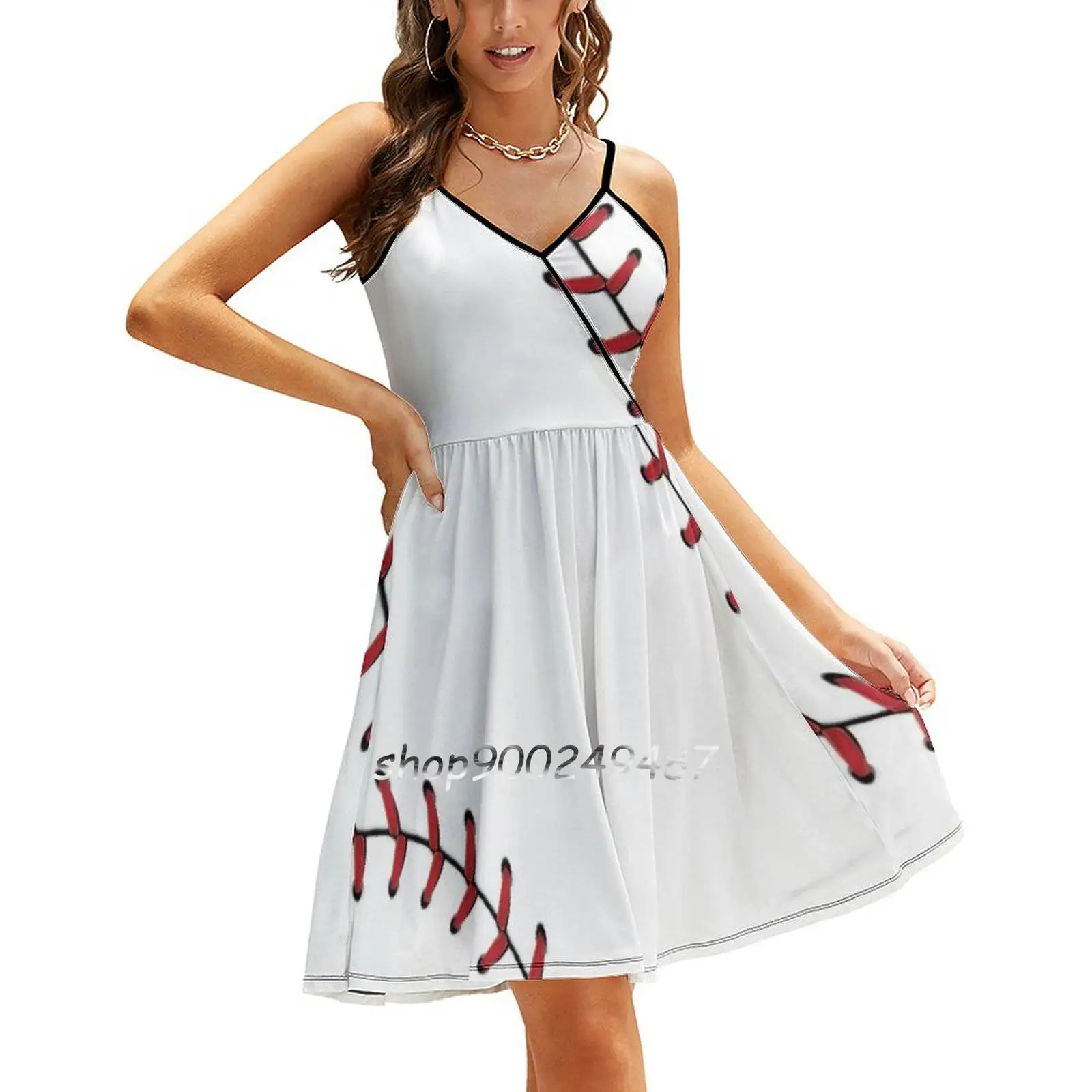 Baseball-Lace-Stitches-Sweet-Summer-Casual-Sling-Dresses-Korean-Women ...