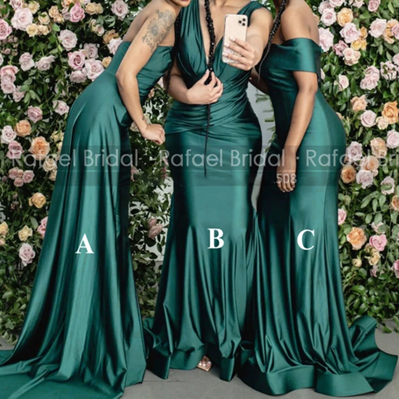 Sexy Pleat Mermaid Streamer Bridesmaid Dresses Sleeveless Off Shoulder ...