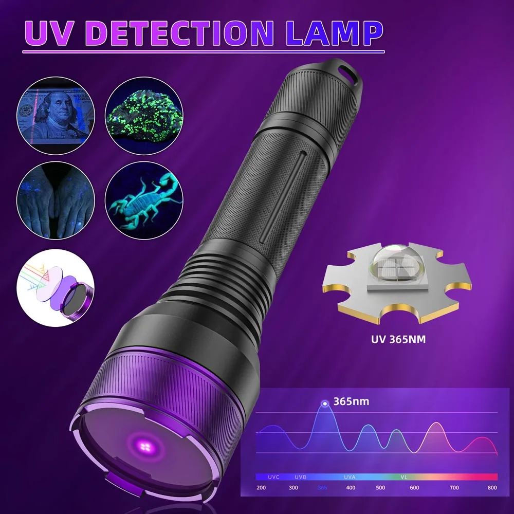 40W-quad-core-LED-365nm-UV-Flashlight-Blacklight-Rechargeable-Curing ...