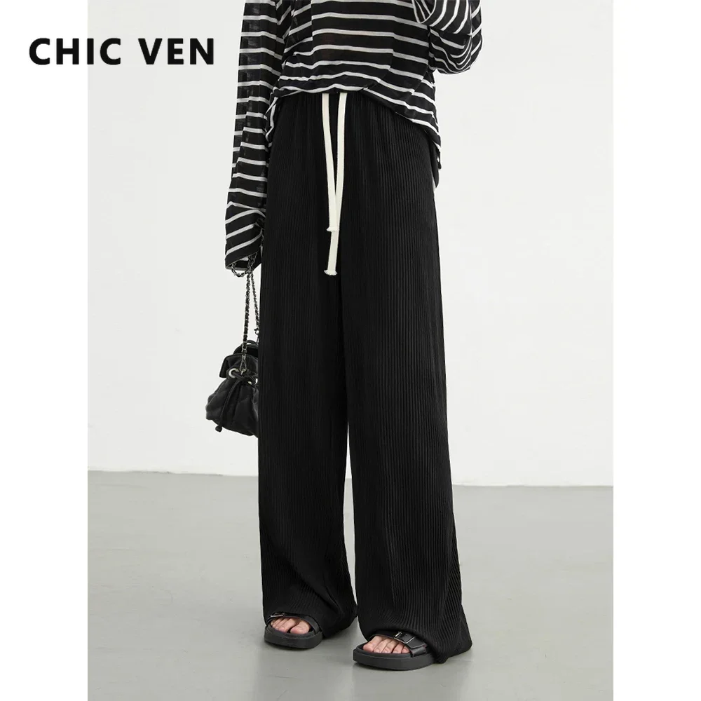 CHIC-VEN-Women-Pants-Elastic-Waistband-Drawstring-Pleated-Knitted ...
