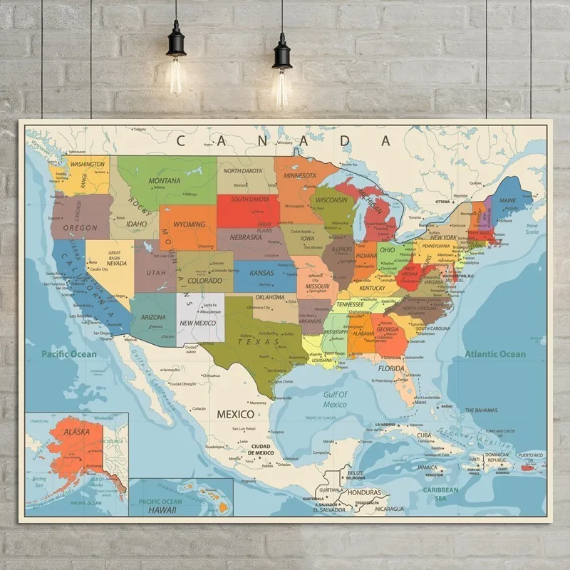 Usa United States Map Poster Size Wall Decoration Large Map Of The Usa ...