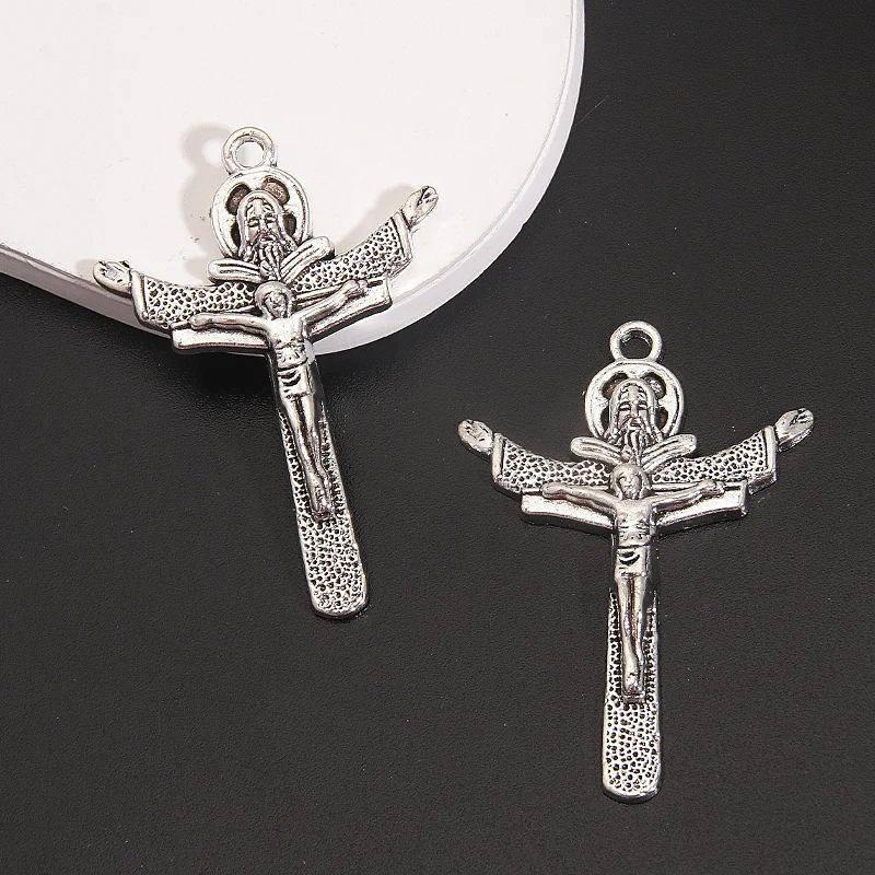 10pcs Cross Religious Jesus Charms Silver Color Christian Pendants For ...