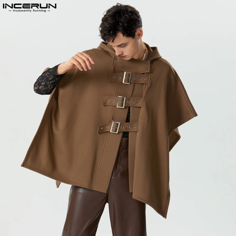 2023-Men-Cloak-Coats-Solid-Color-Hooded-Button-Irregular-Trench-Ponchos ...