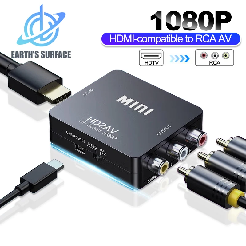 Adaptador AV HDMI de 1080P, compatible con RCA AV a HDMI, convertidor ...