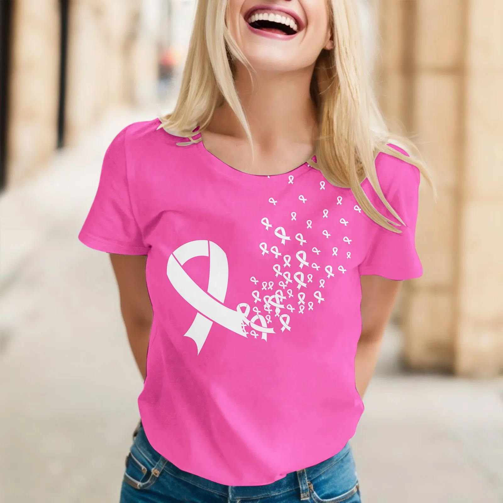 Camiseta-con-estampado-de-cinta-de-mariposa-rosa-para-mujer-Tops-de ...