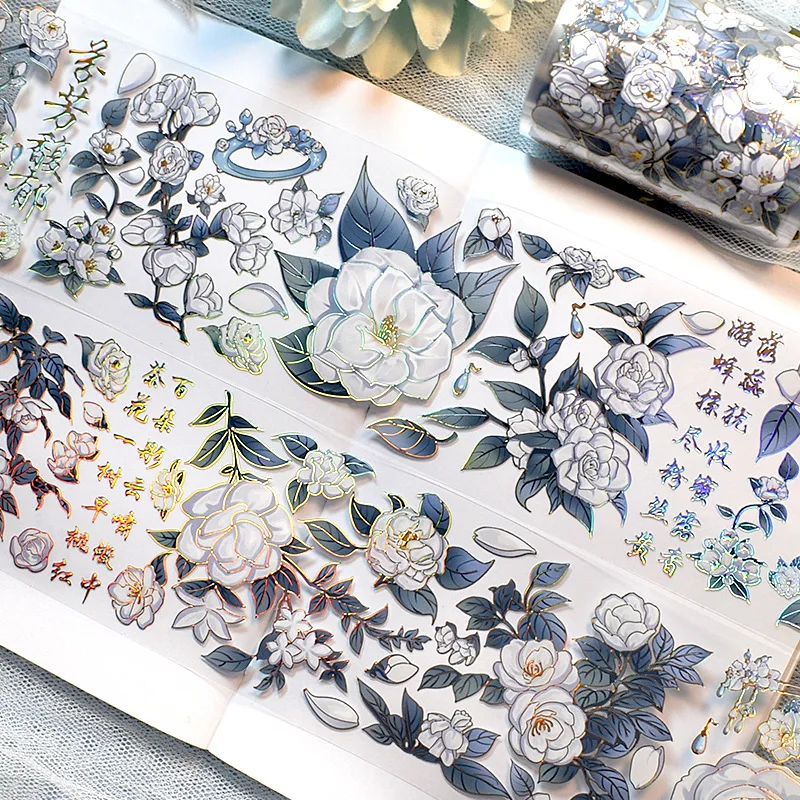 2m-Roll-Laser-Gold-Camellia-PET-Tape-Vintage-Flower-Decorative-Masking ...