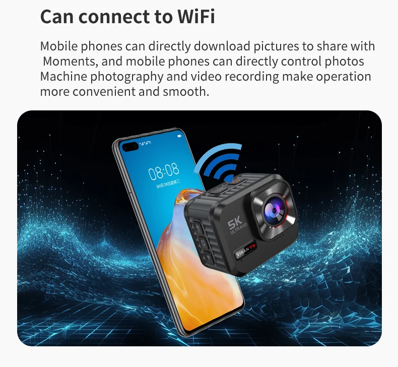 CERASTES Action Camera 5K 4K60FPS WiFi Anti-shake Dual Screen 170° Wide ...