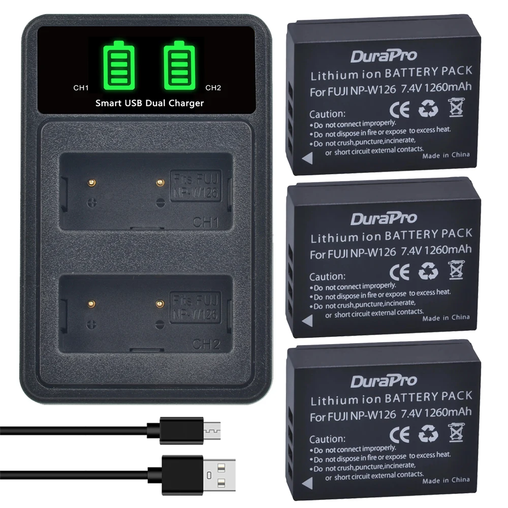 DuraPro-1260mAh-NP-W126-Battery-Bateria-NPW126-Batteries-Charger-for ...