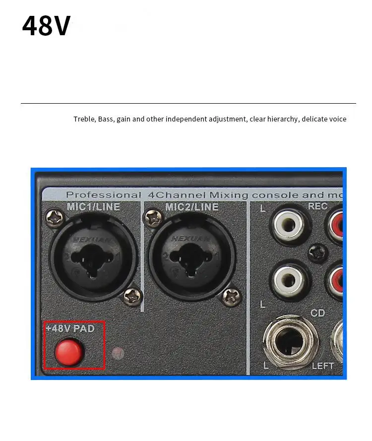 LEEDOAR AUDIO 4 5 Channel Professional Portable Mixer Sound Console Computer Input 48v Power ...