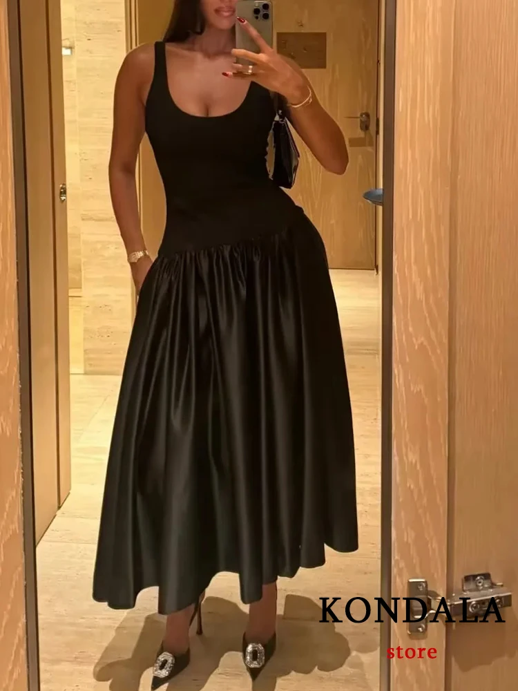 KONDALA-Vintage-High-Quality-Black-Patchwork-Party-Dress-Women-V-Neck ...