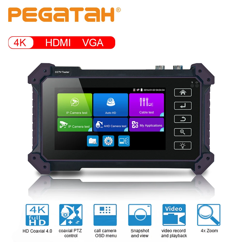 PEGATAH 5 Inch IP CCTV Tester Camera 8MP /AHD/CVI/TV/SDI CCTV Tester 4K ...
