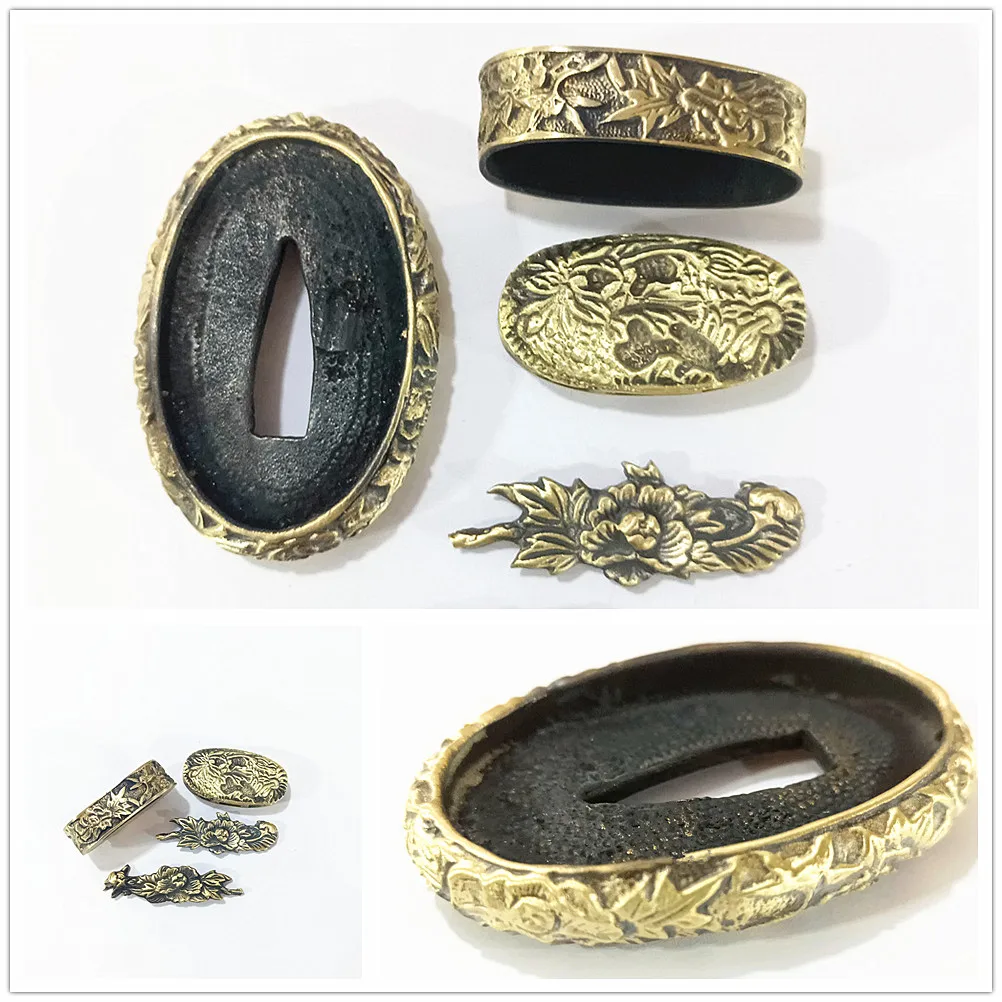 Small Set Brass Tsuba Fittings Japanese Sword Samurai Katana Tsuka ...