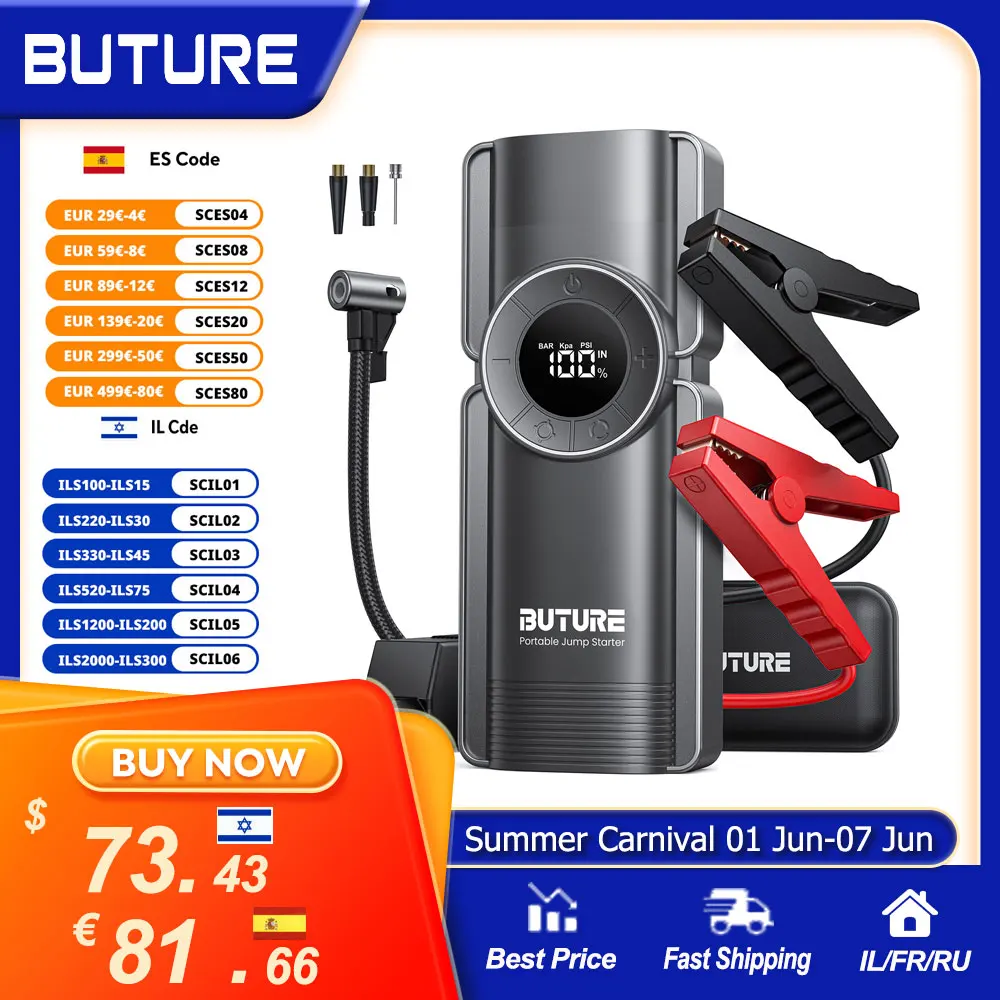 Buture-Jump-Starter-con-Pump-Air-compressor-Power-bank-Starting-device-inflador-digital-tie ...
