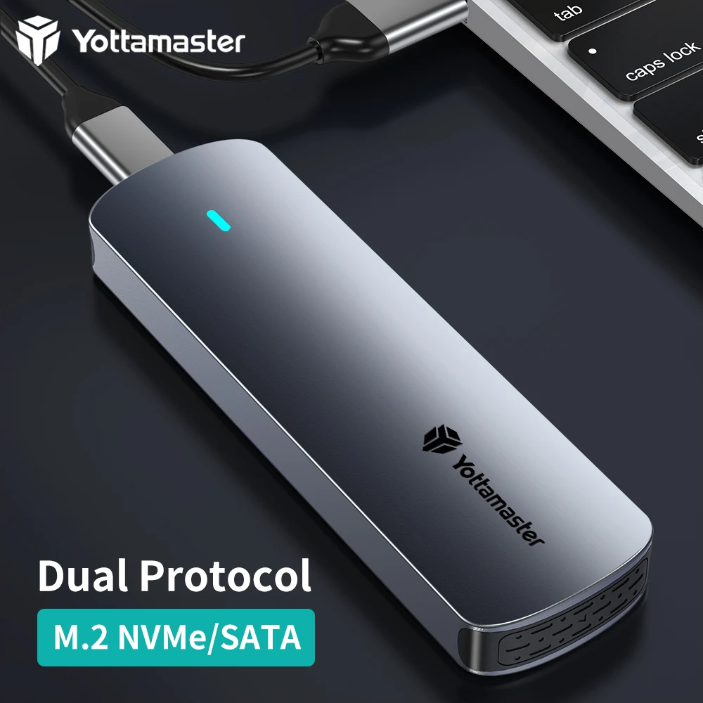 Yottamaster M.2 SSD Enclosure NVMe 10Gbps PCIe SSD Box to M.2 NVMe SATA SSD Case Built-in ...