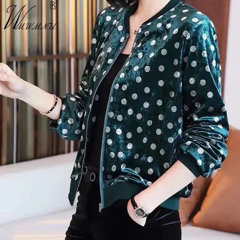 Elegant Short Velvet Jackets Women Dot Printing Oversize 5xl Bomber ...
