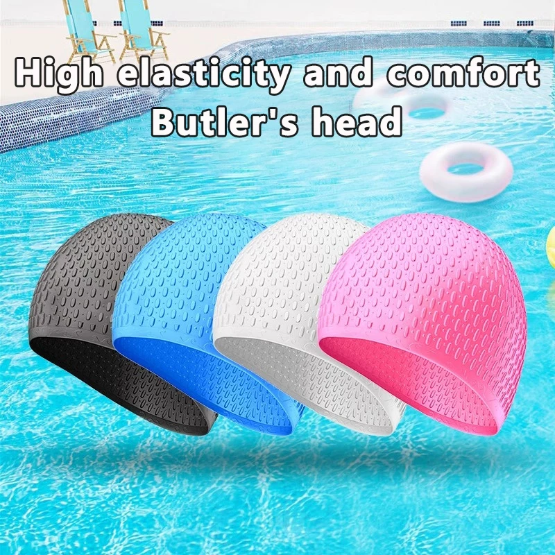Silicone-Water-Drop-Swimming-Cap-Adult-Enlarged-Bubble-Swimming-Cap ...