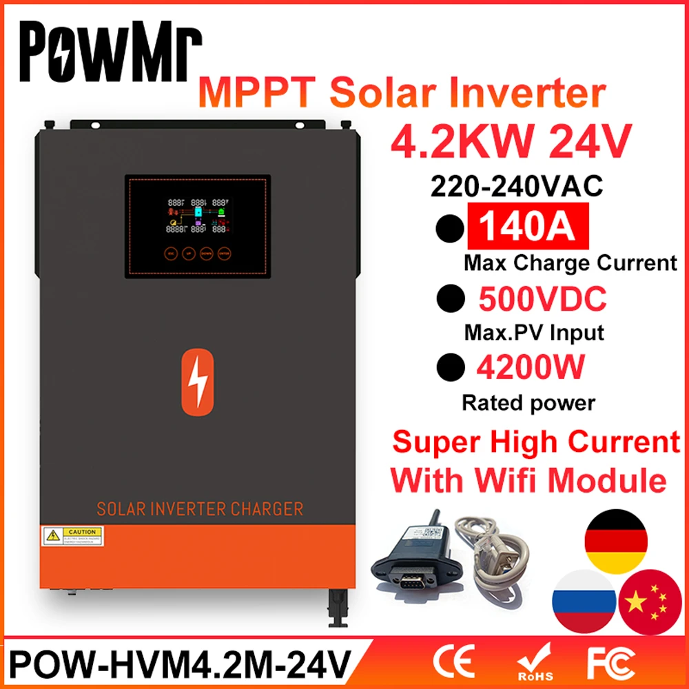 Powmr 4.2kva/4.2kw Hybrid Solar Inverter 24v 220v Output Support Wifi ...