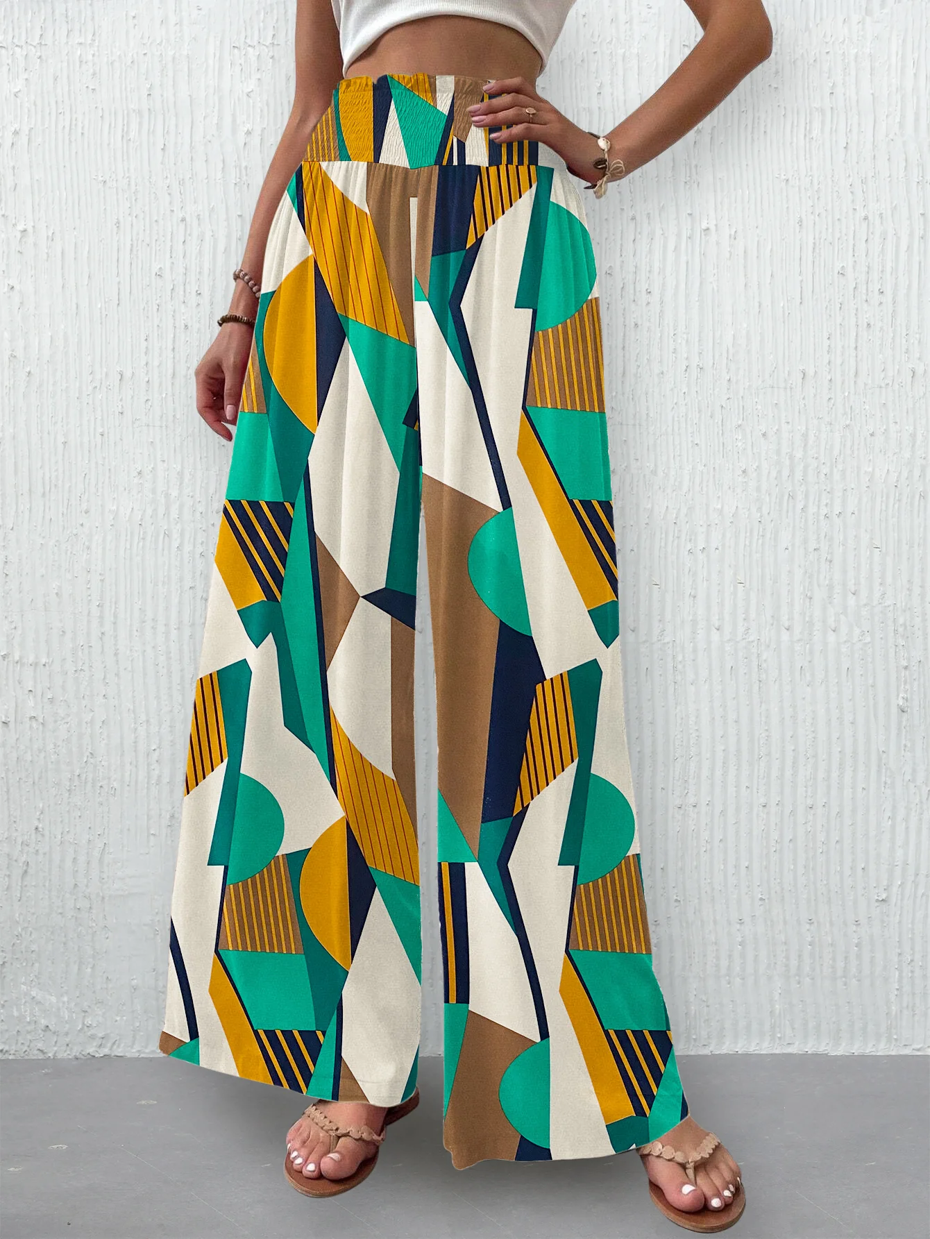 Women-Summer-Casual-Beach-Wide-Leg-Pants-Floral-Print-Bohemian-Elastic ...