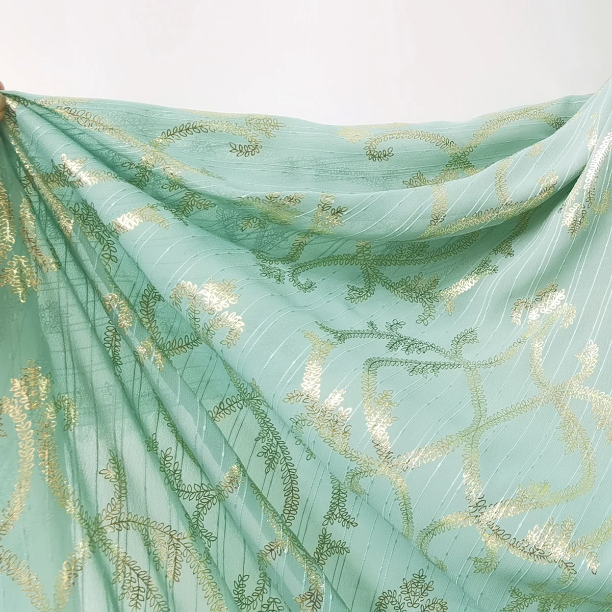 58-Wide-By-Meter-Bronzing-Leaf-Pattern-Embossed-Chiffon-Fabric-White-Black-Gold-Chiffon-Material ...