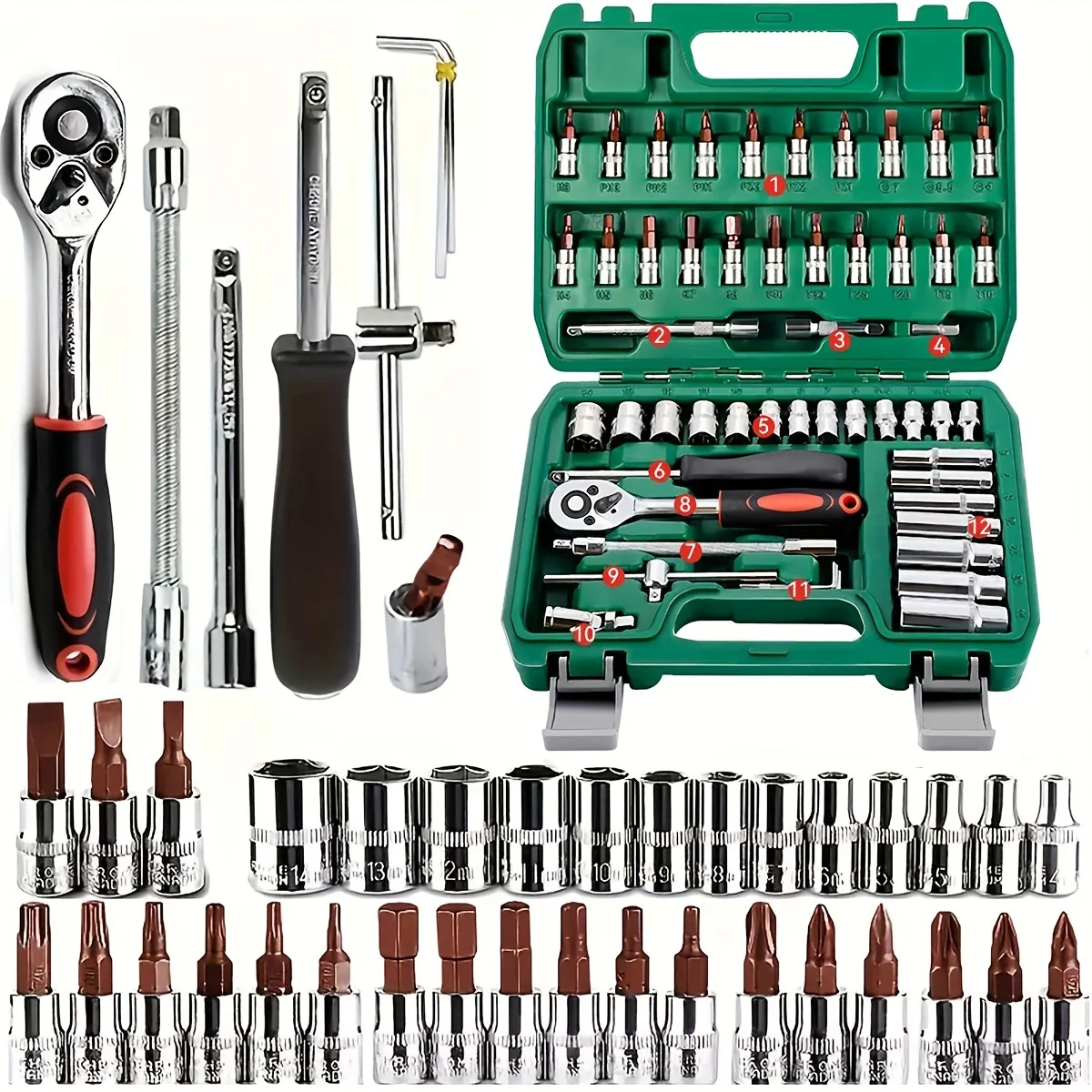53-PC-Drive-Socket-Set-Metric-Hex-Bit-Socket-Set-Ratchet-Wrench-Set ...